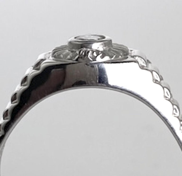 Mans Diamond Ring Solitaire .21 Carat White Gold Rolex Style mounting ...