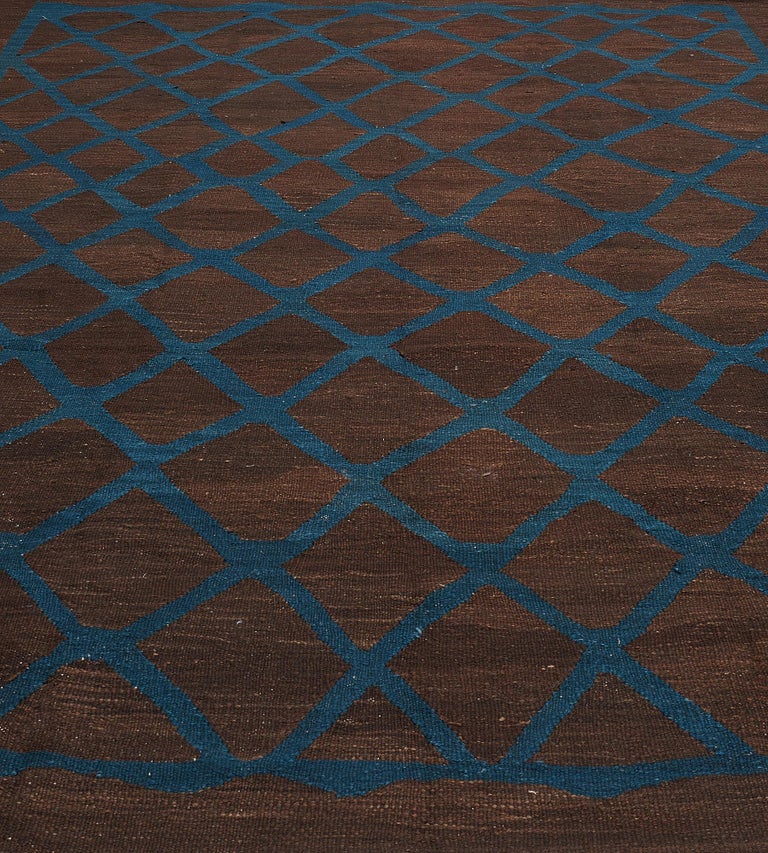 Mansour Handwoven Flat Weave Lattice Rug For Sale at 1stDibs