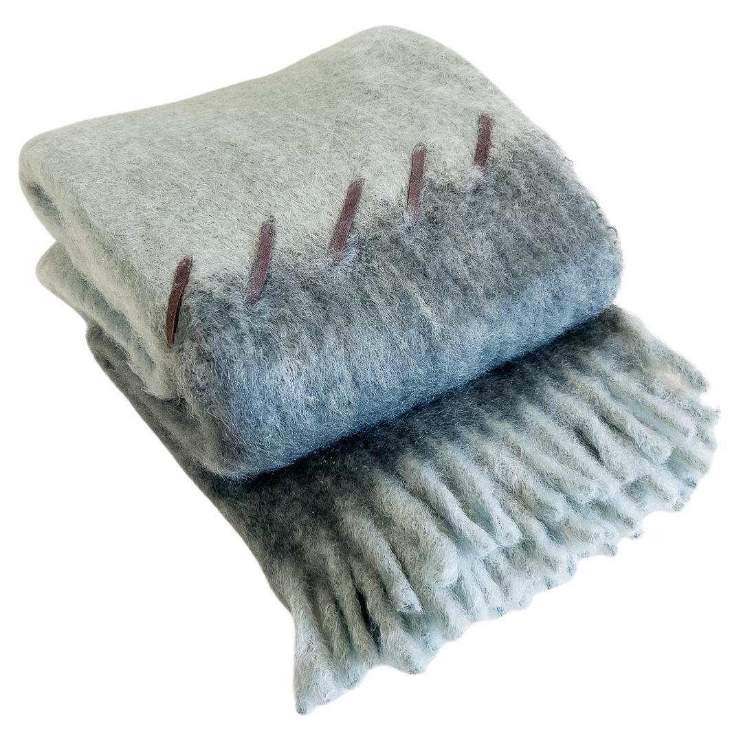 Mantas Ezcaray Dusty Blue Fuzzy Mohair Blanket Throw For Sale at 1stDibs