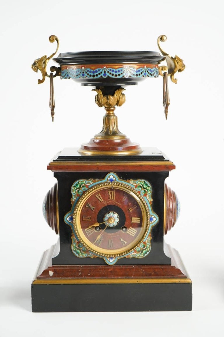 Mantle Clock Napoleon III, Eugene Cornu Enamel, Cherry and Black ...