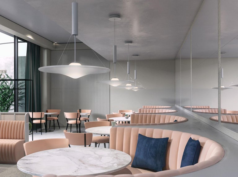 Manto Mid-Century Modern Style Pendant Blown Glass and Fabric ...