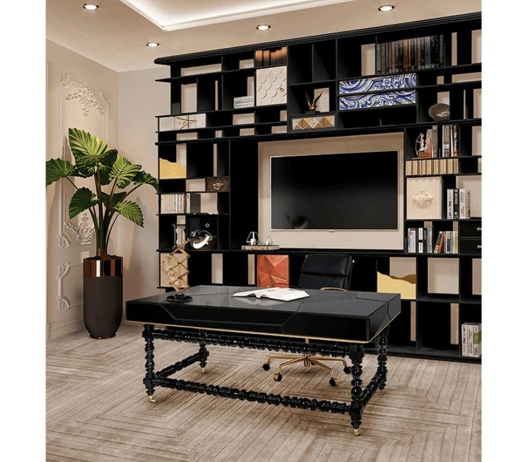 Manu Desk in Lacquered Wood and Glass by Boca do Lobo For Sale at 1stDibs