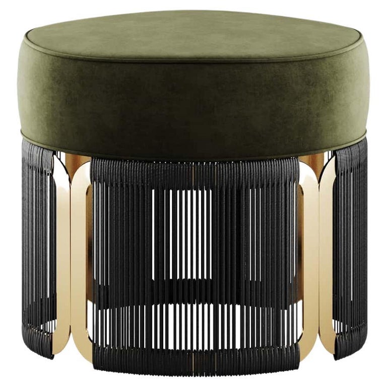 Manu Stool Green Handmade Lavish Leather-Upholstered Finished in ...