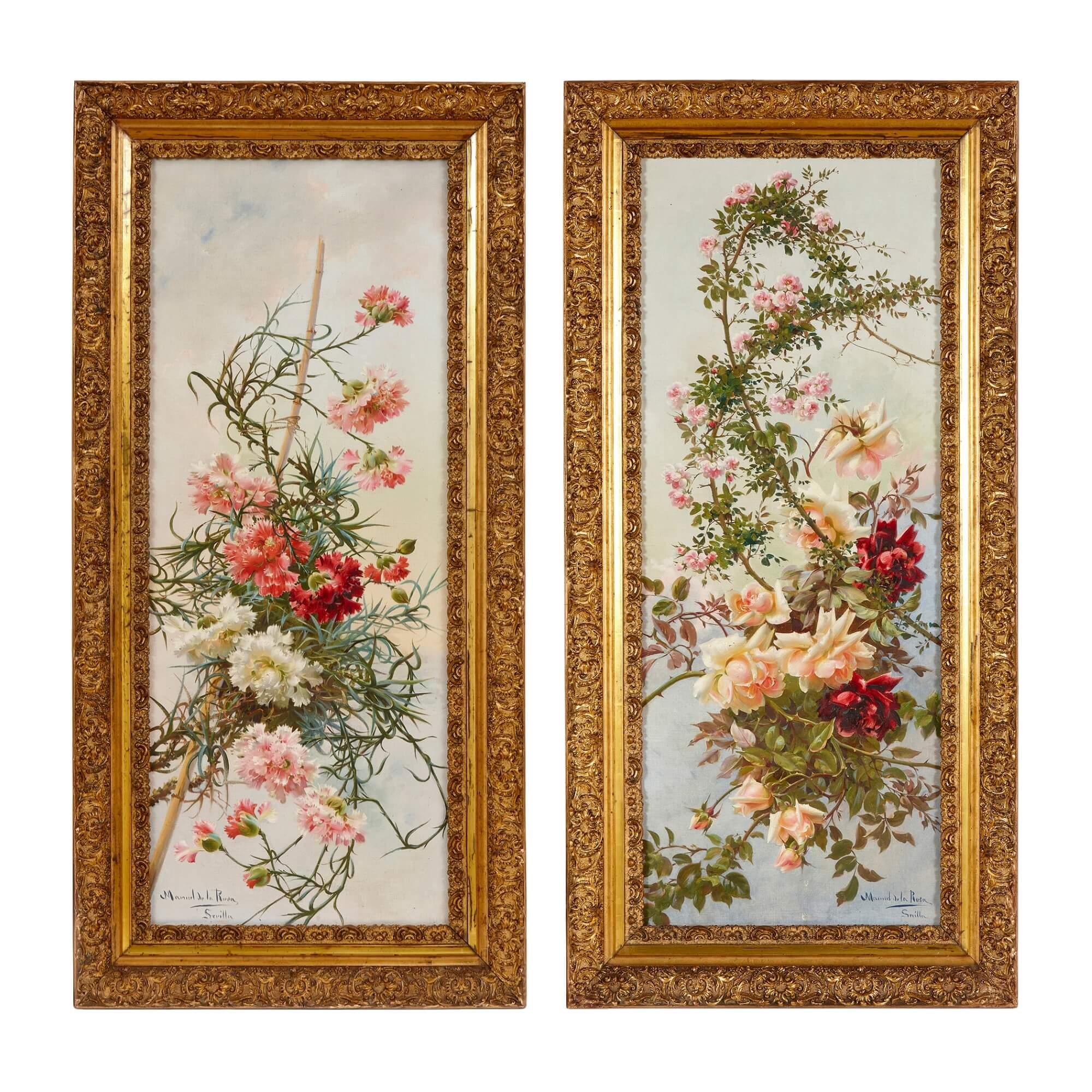 Manuel de la Rosa - Pair of Floral Still Life Paintings by Manuel de la ...