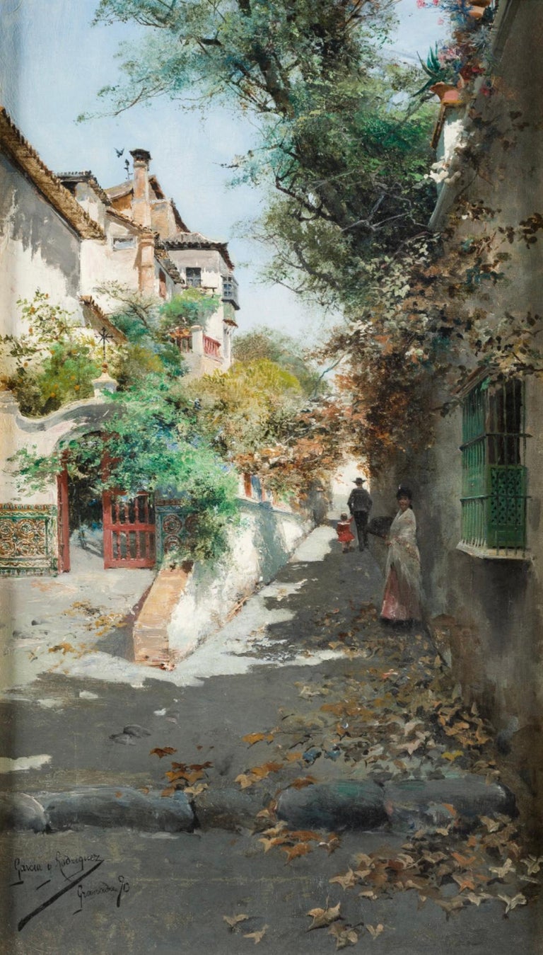 Manuel García y Rodríguez - "A Street in Granada", 19th Century Oil on ...