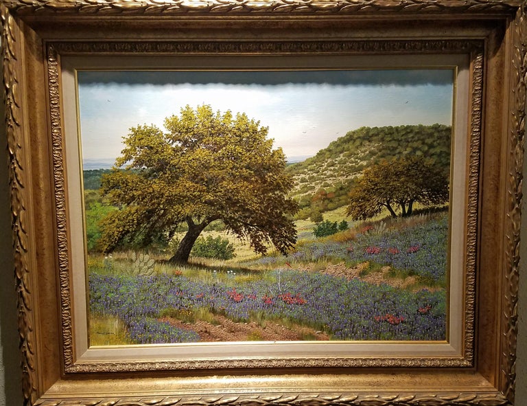 Manuel Garza - Untitled, Hill Country Landscape with Bluebonnets at 1stDibs