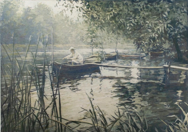 Manuel Robbe - 'Le Pecheur,' original Impressionist aquatint signed by ...