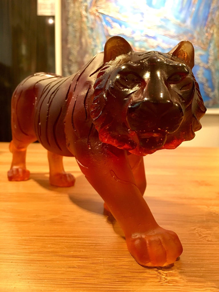 Manufacture Daum France, Sculpture in Crystal Paste, Amber Tiger, 2018 ...