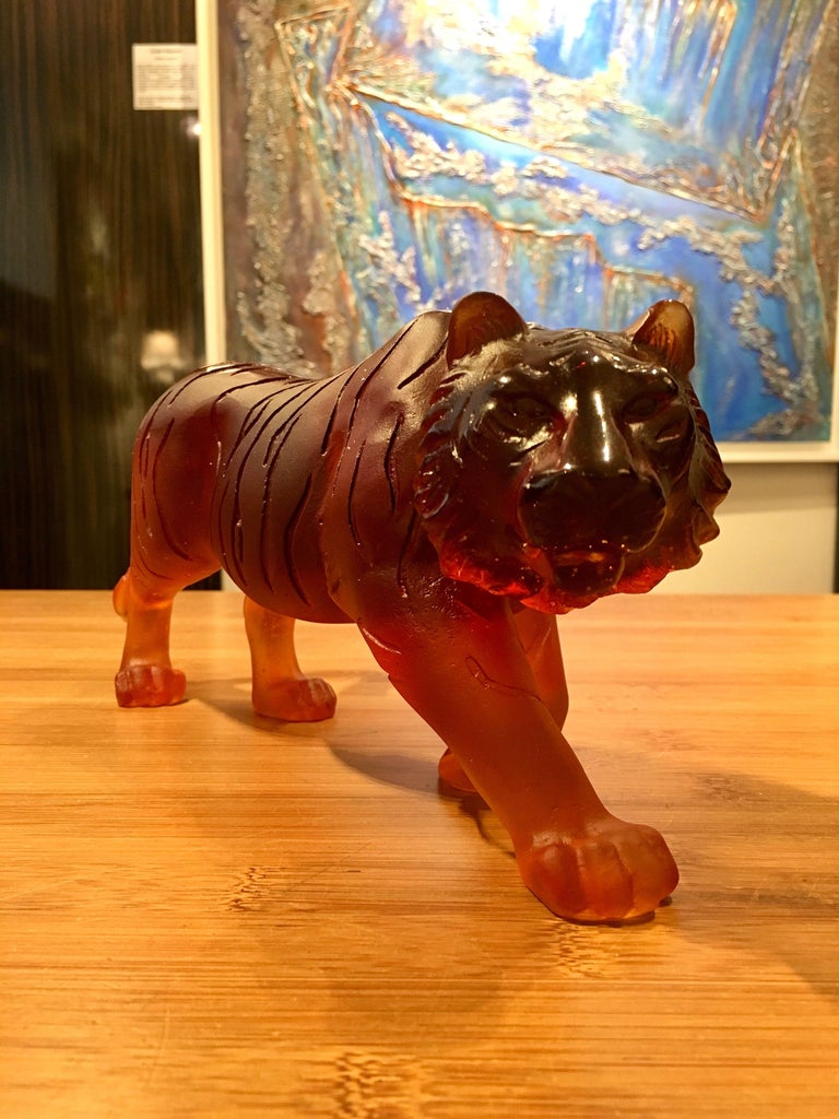 Manufacture Daum France, Sculpture in Crystal Paste, Amber Tiger, 2018 ...
