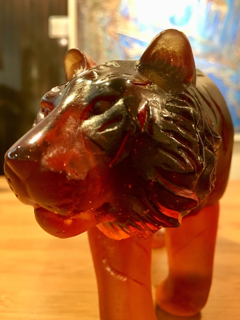 Manufacture Daum France, Sculpture in Crystal Paste, Amber Tiger, 2018 ...