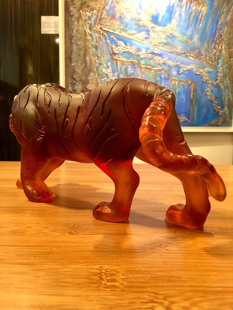 Manufacture Daum France, Sculpture in Crystal Paste, Amber Tiger, 2018 ...