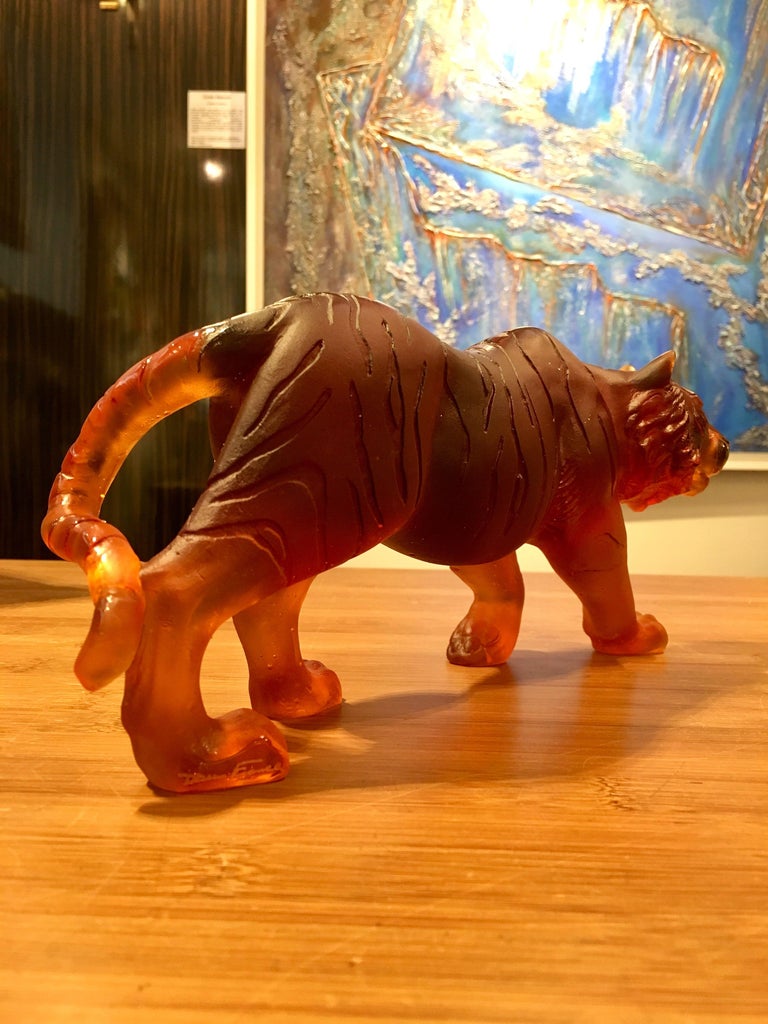 Manufacture Daum France, Sculpture in Crystal Paste, Amber Tiger, 2018 ...