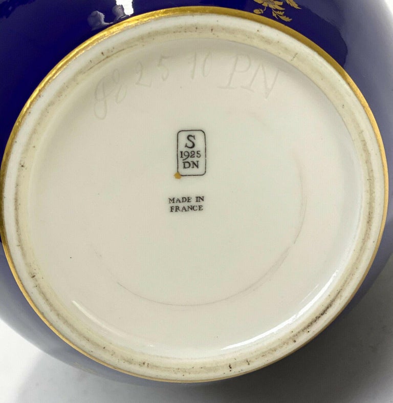 Manufacture de Sevres Porcelain Cobalt Blue and Gilt Vase, 1926 For ...