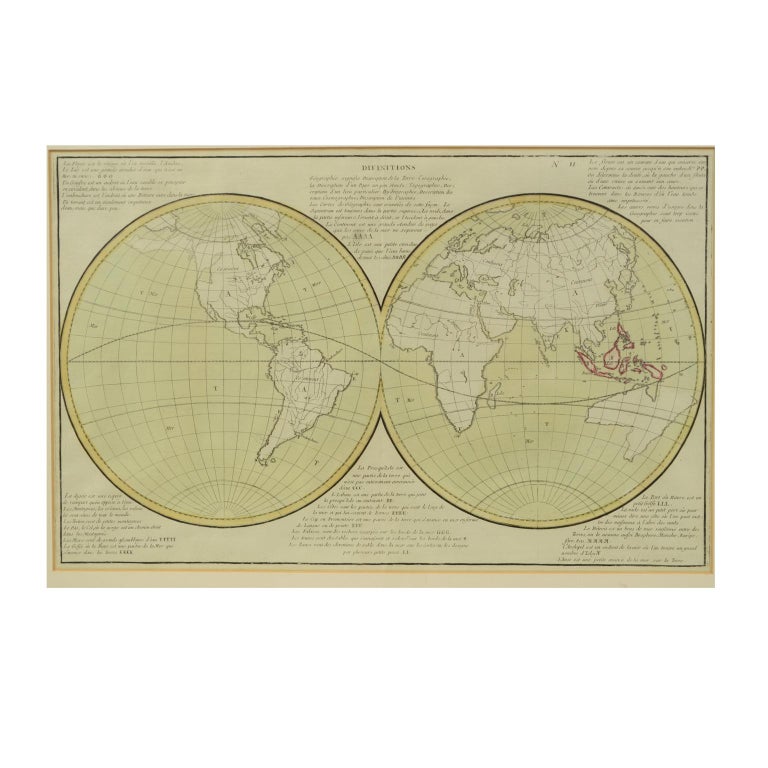 1850 Old French Map Depicting the Entire Earth's Surface Divided into ...