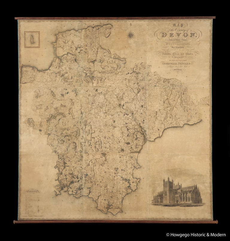 Map Hanging Wall County of Devon C&J Greenwood 1827 Exeter Cathedral ...