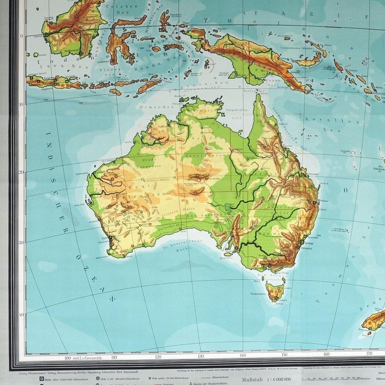 Map Mural Rollable Poster Vintage Wall Chart Australia New Zealand ...