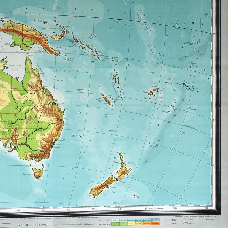 Map Mural Rollable Poster Vintage Wall Chart Australia New Zealand ...