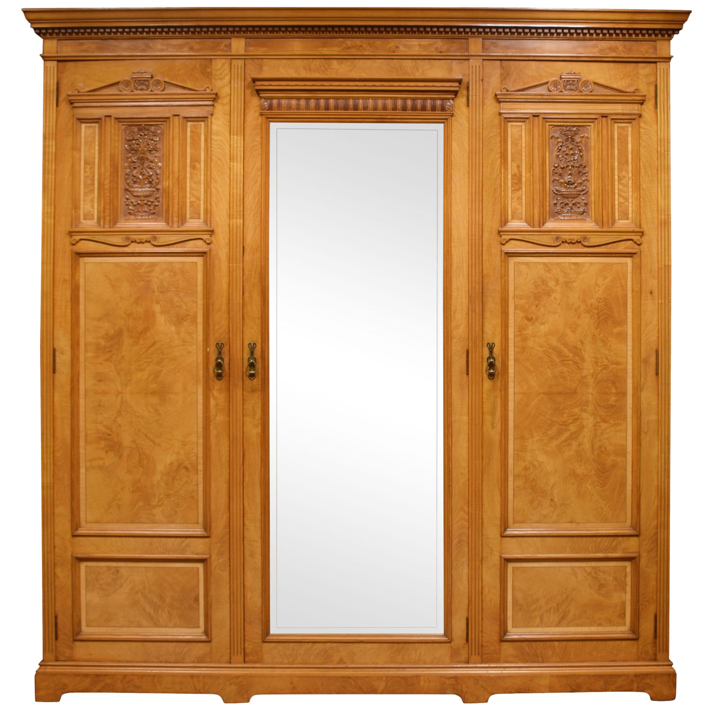 Mahogany Three-Door Inlaid Wardrobe by Maple and Co. at 1stDibs