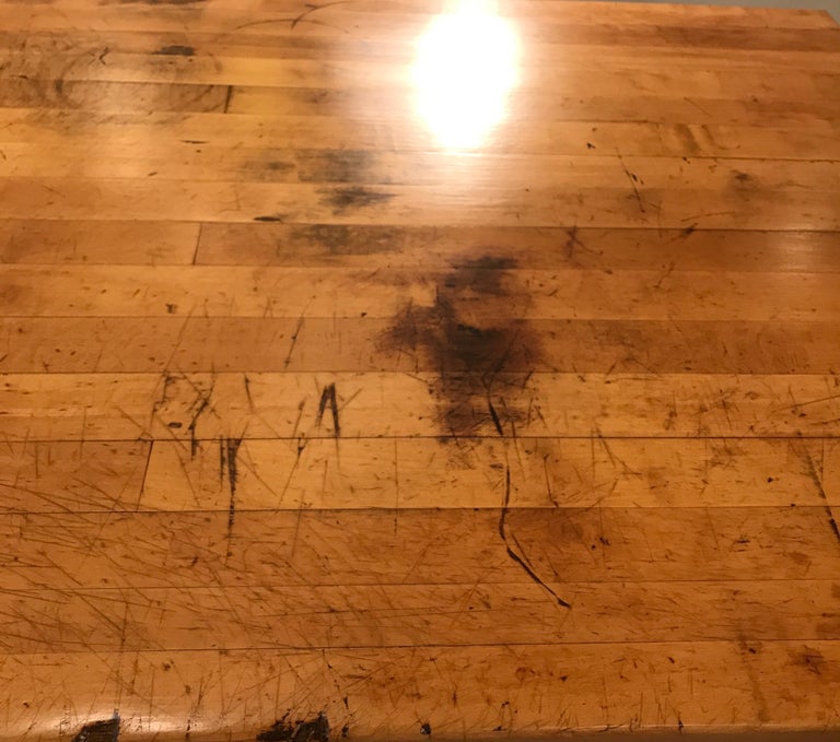 Maple Butcher Block Table Island with and Antique Iron Base at 1stDibs