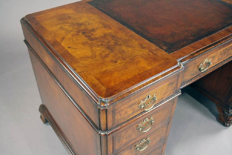 Maple and Co Burl Walnut Pedestal Desk at 1stDibs