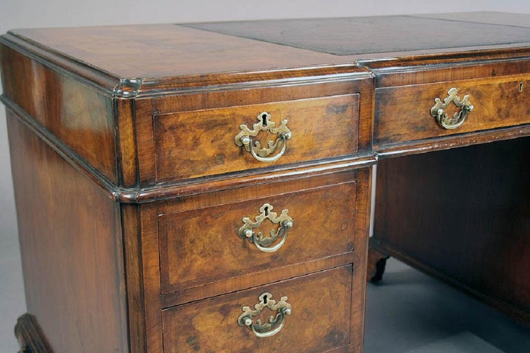 Maple and Co Burl Walnut Pedestal Desk at 1stDibs