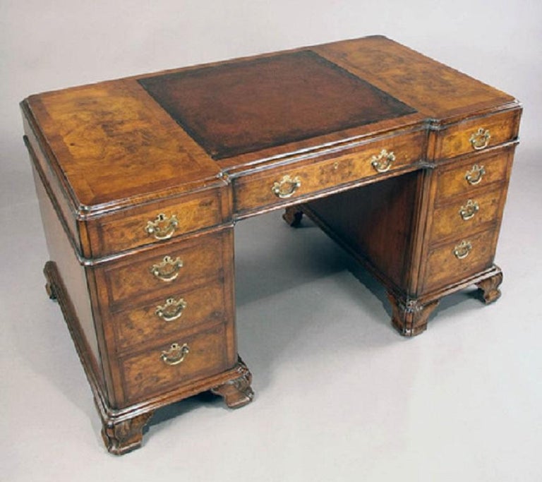 Maple and Co Burl Walnut Pedestal Desk at 1stDibs