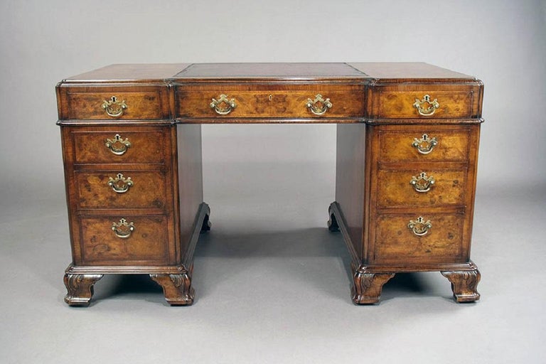 Maple and Co Burl Walnut Pedestal Desk at 1stDibs