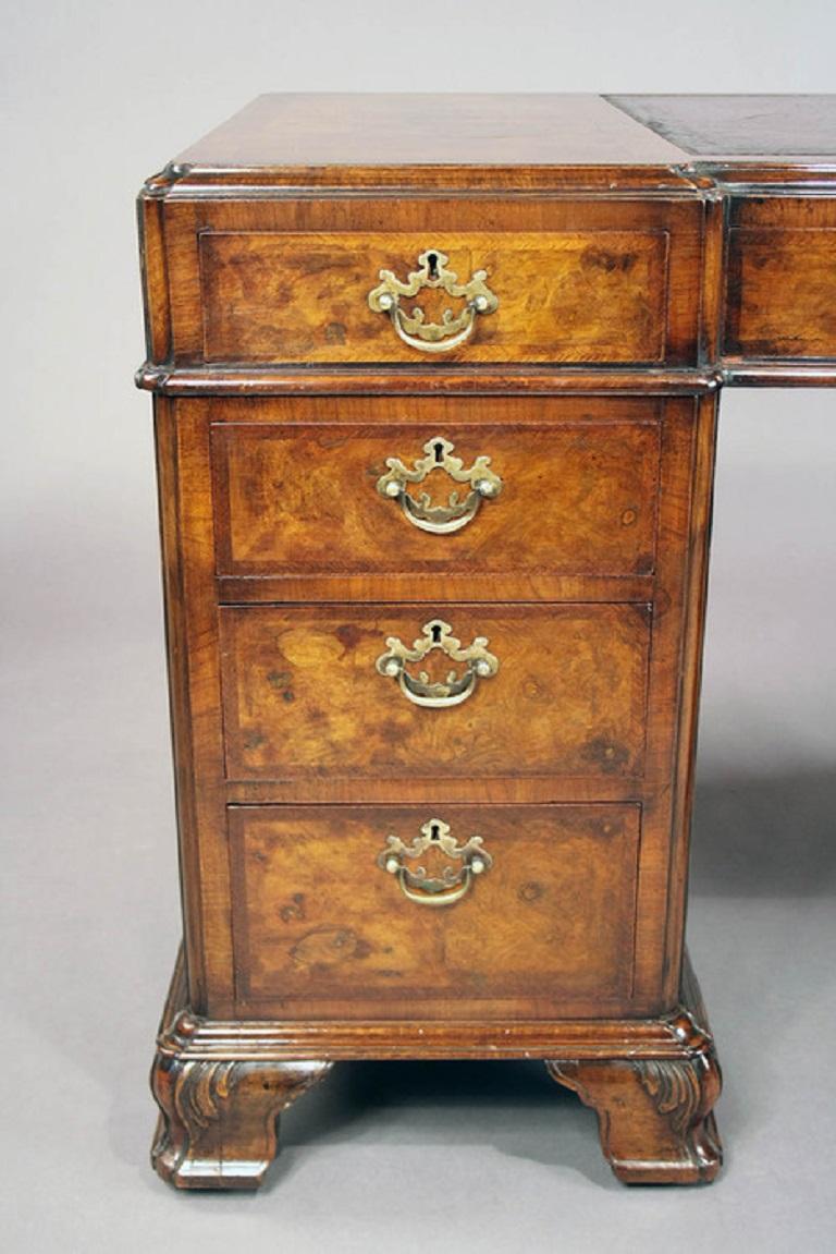 Maple and Co Burl Walnut Pedestal Desk at 1stDibs