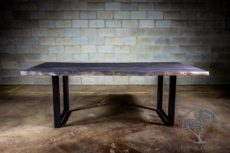 Maple Dining Table stained grey on U Shape Steel Legs For Sale at ...