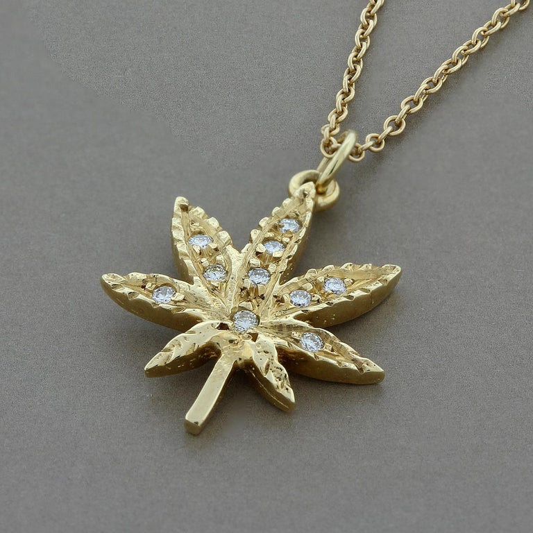 Maple Marijuana Leaf Diamond Gold Pendant at 1stDibs | marijuana pendant