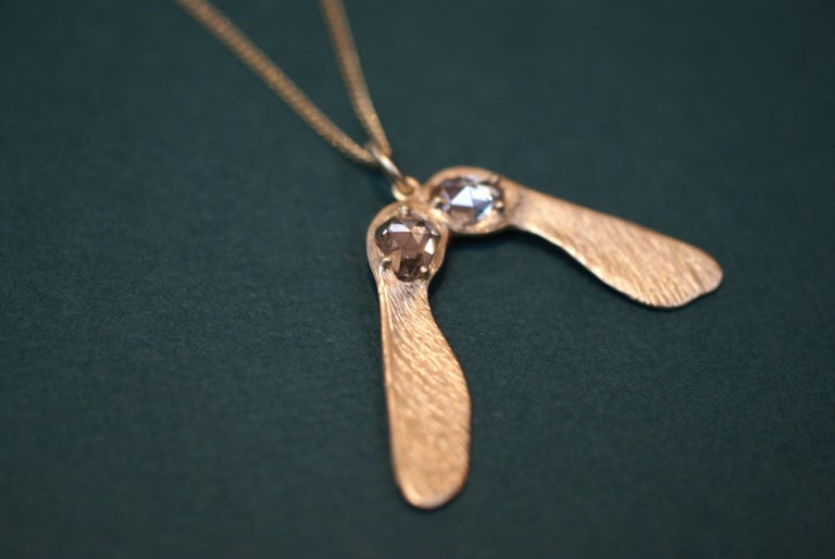 Maple Seed Samara Antique Diamond and 18 Karat Gold Necklace For Sale ...