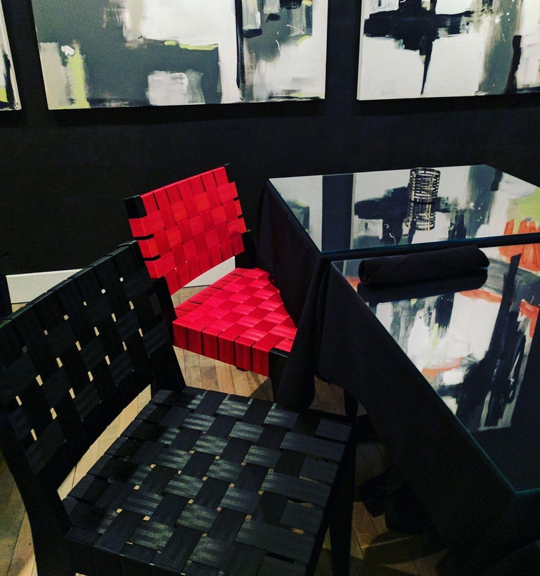 Maple Side Chair in Black Finish with Red Woven Seat and Back by Peter ...