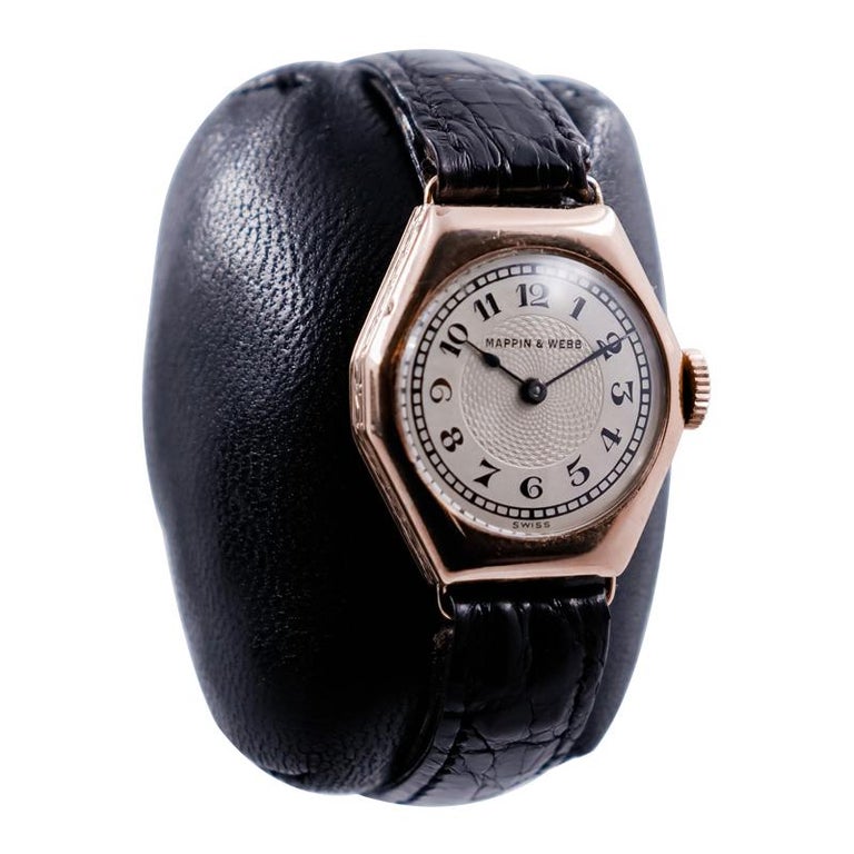 Mappin and Webb 9Ct. Solid Gold Watch with Breguet Engine Turned Dial ...