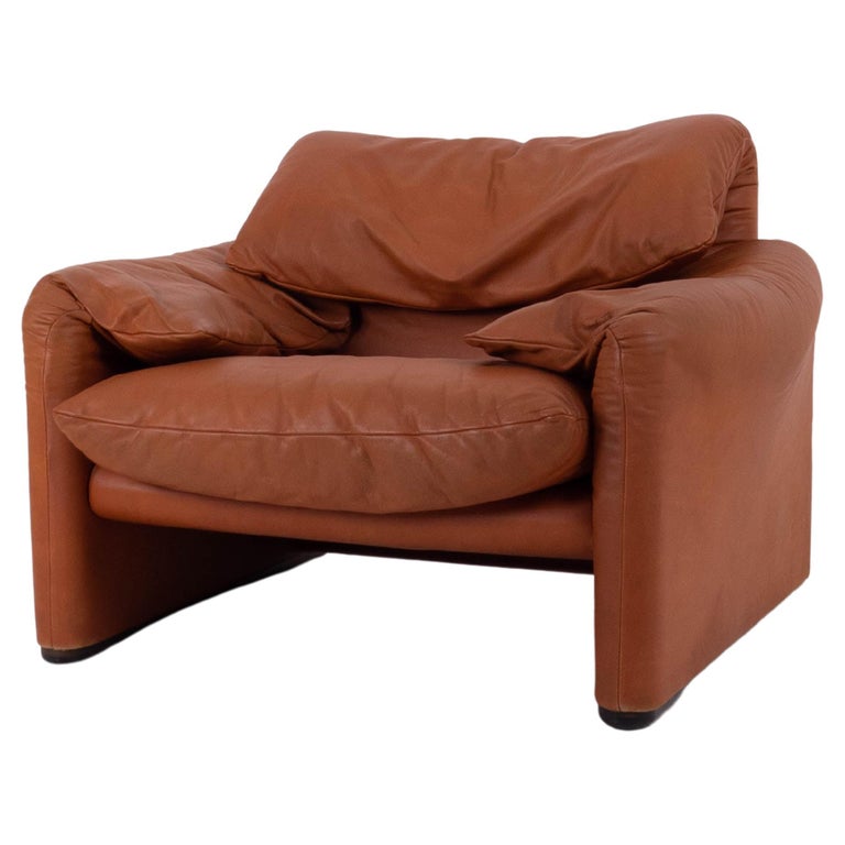Maralunga Armchair by Vico Magistretti for Cassina, Tan Leather at 1stDibs