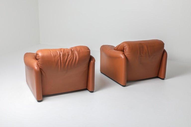 Maralunga Cognac Leather Club Chairs By Vico Magistretti For Cassina