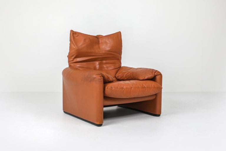 Maralunga Cognac Leather Club Chairs By Vico Magistretti For Cassina