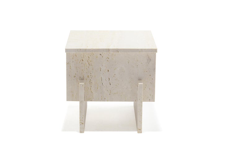 "Marbelous Fit Side Table" Minimalist Coffee table in Travertine Marble at 1stDibs