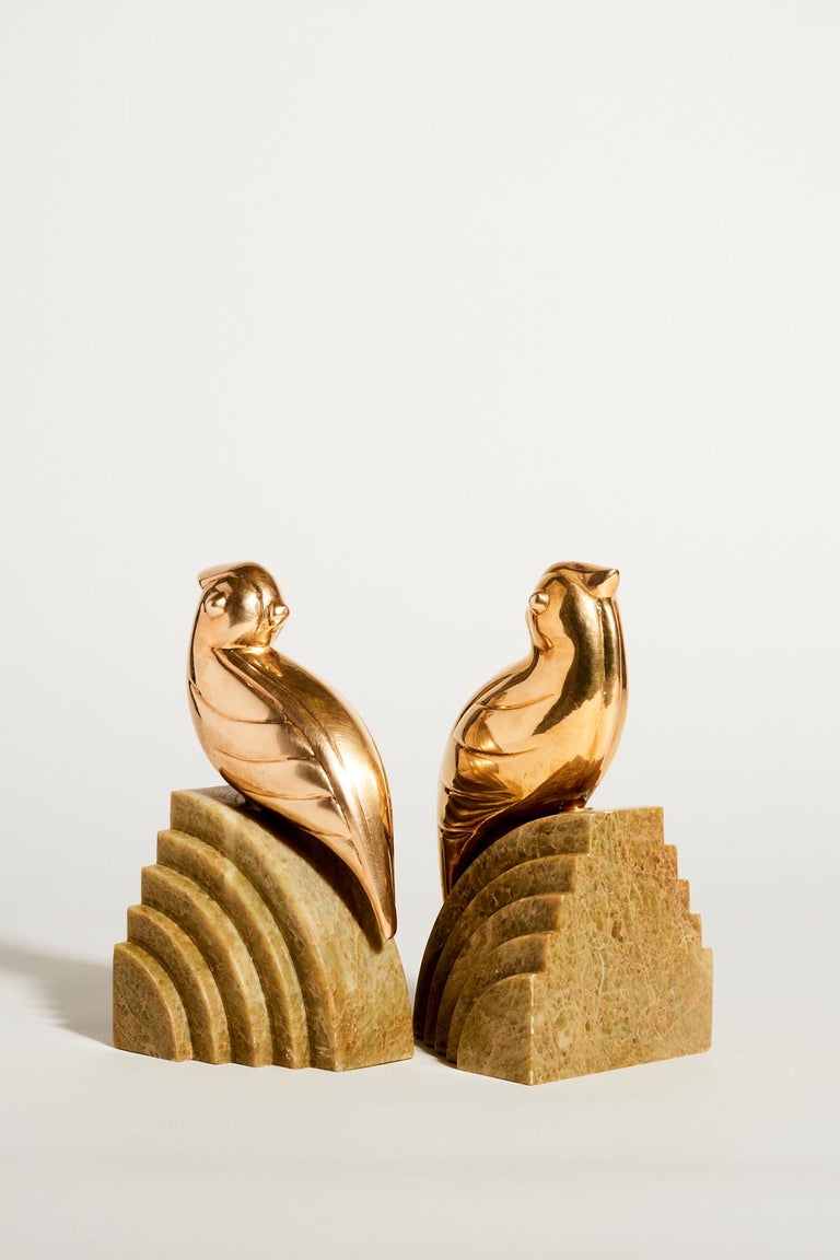 Marble and Brass Art Deco Style Bird Bookends at 1stDibs