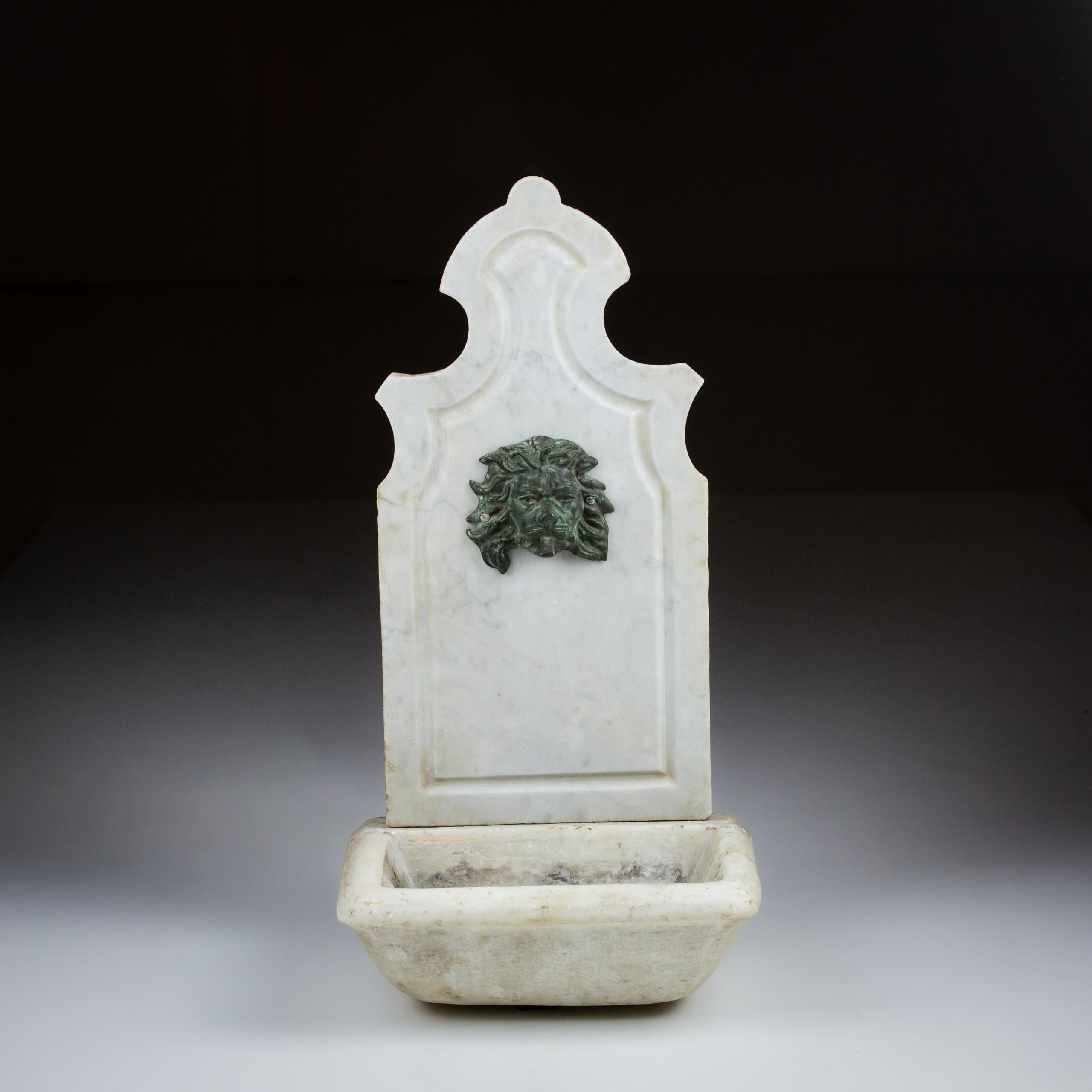 Marble and Bronze Diminutive Grand Tour Lion Mask Benitier Fountain For ...