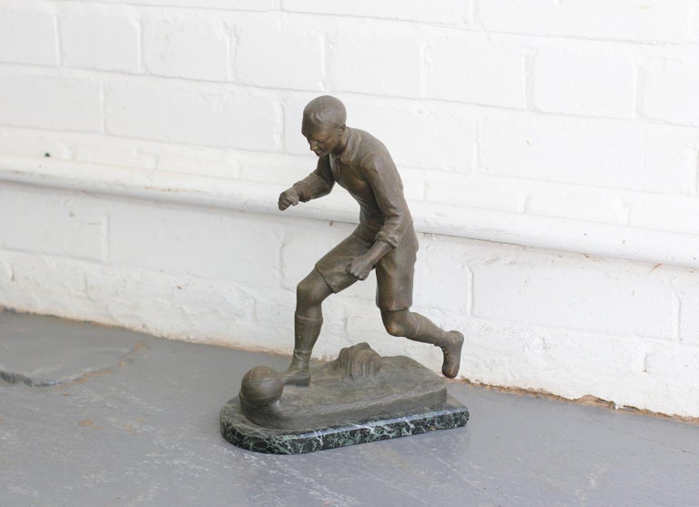 Marble and Bronze Footballer Statue, circa 1920s at 1stDibs