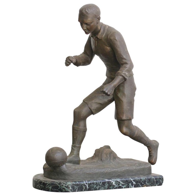 Marble and Bronze Footballer Statue, circa 1920s at 1stDibs