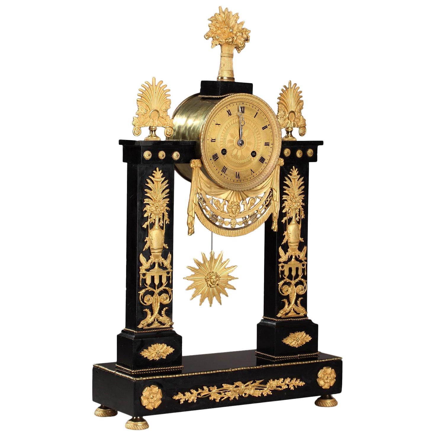 Marble and Gilt Bronze Portico Clock-Empire Period at 1stDibs
