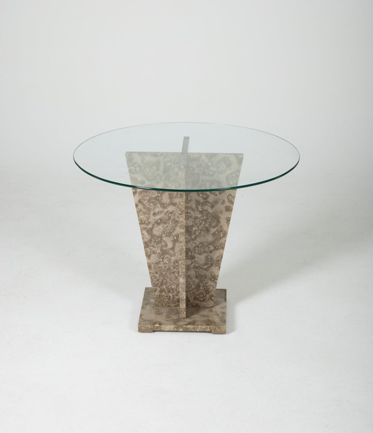 Marble and Glass Pedestal Table, 1970s For Sale at 1stDibs