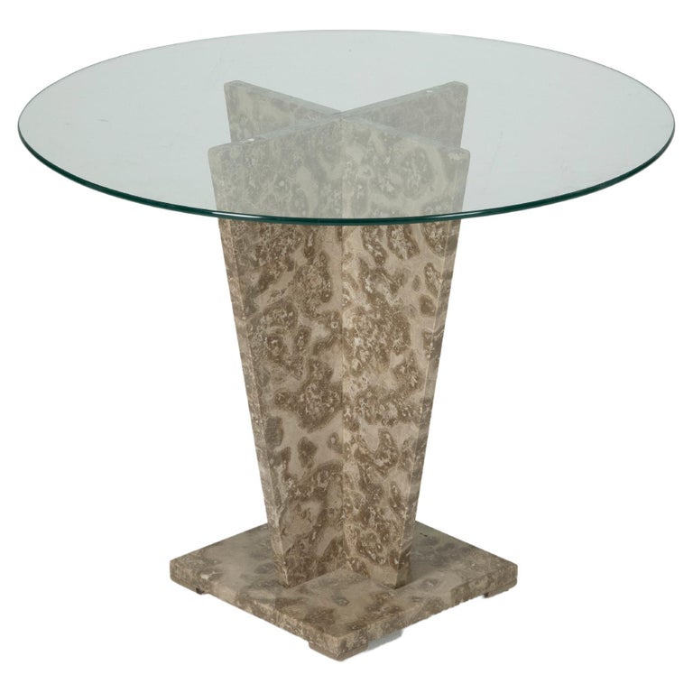 Marble and Glass Pedestal Table, 1970s For Sale at 1stDibs