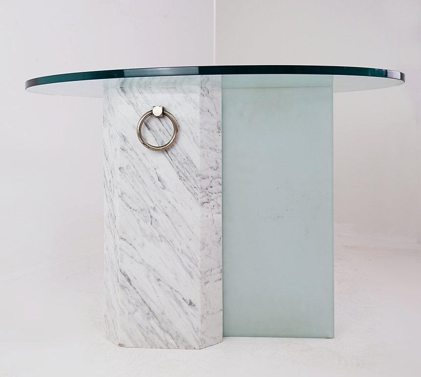 Marble and sandblasted glass side table - Oval Glass top - 1980s For ...