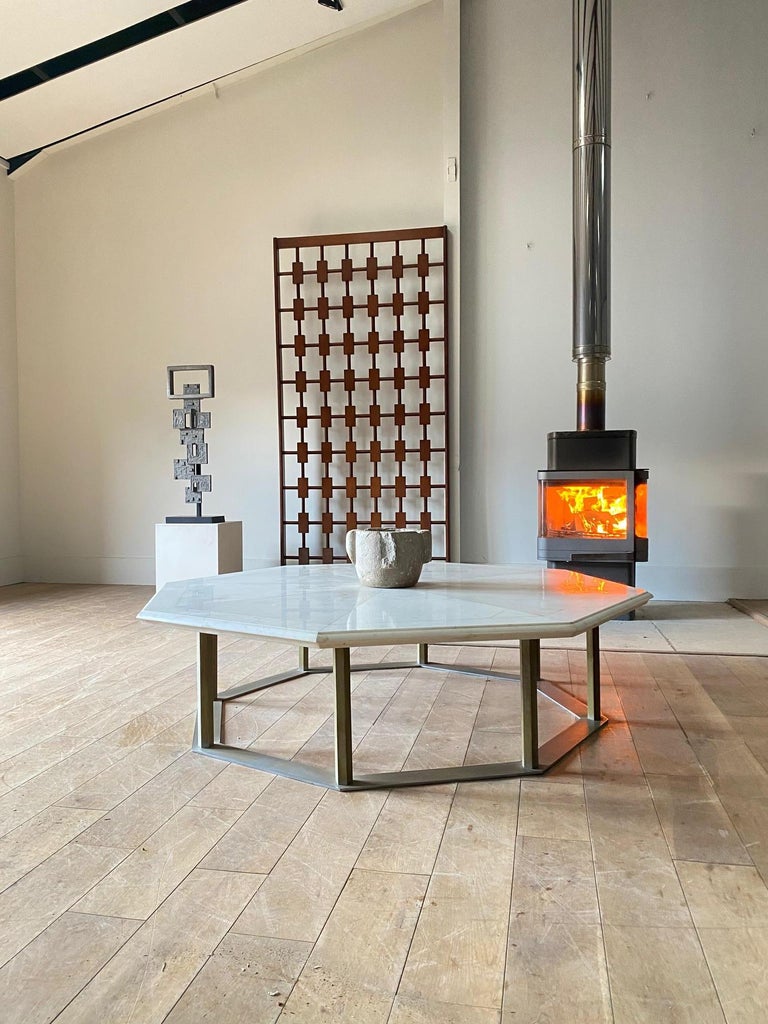 Marble and Steel Octagonal Low Table For Sale at 1stDibs