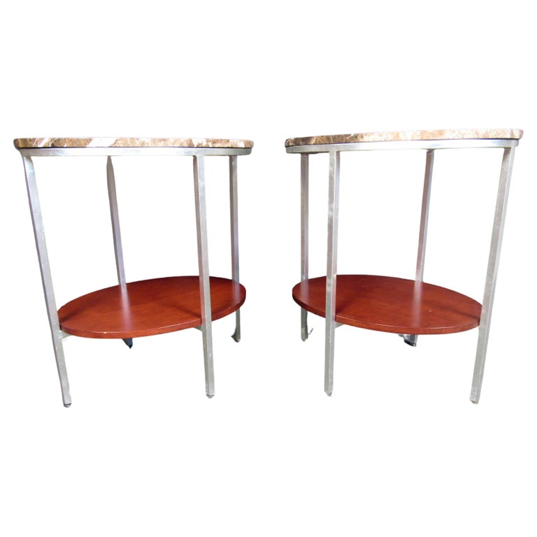 Marble and Wood Two Tier End Tables For Sale at 1stDibs