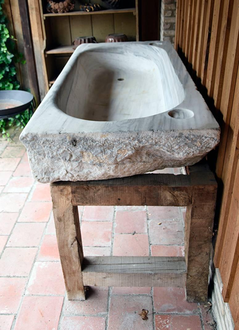 Marble Basin on Oak Frame, 19th Century at 1stDibs
