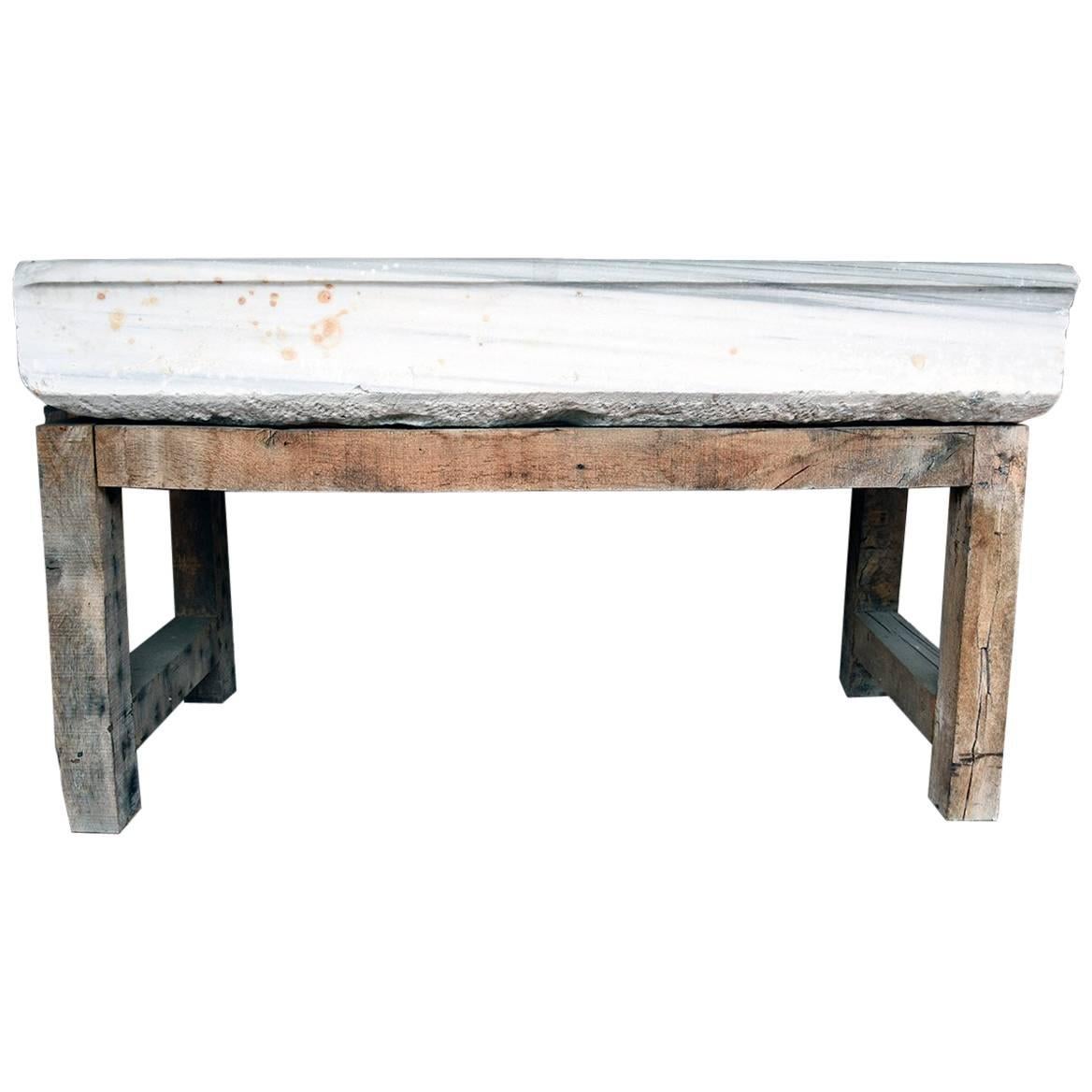 Marble Basin on Oak Frame, 19th Century at 1stDibs