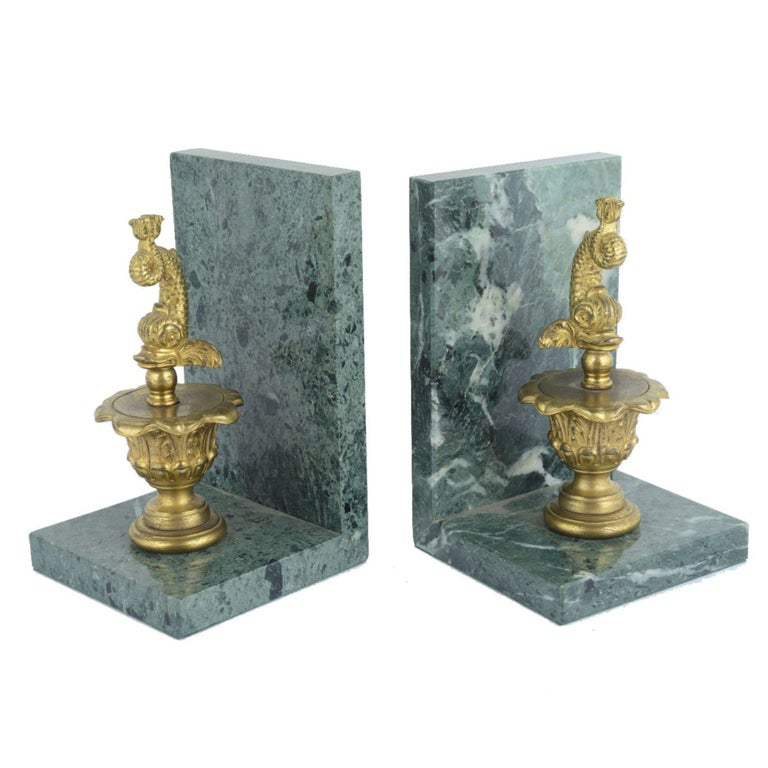 Belle marble bookend with brass dolphins For Sale at 1stDibs